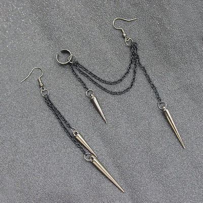 极速Black chgain tassel ear-hook Asymmetry Multilayer chain