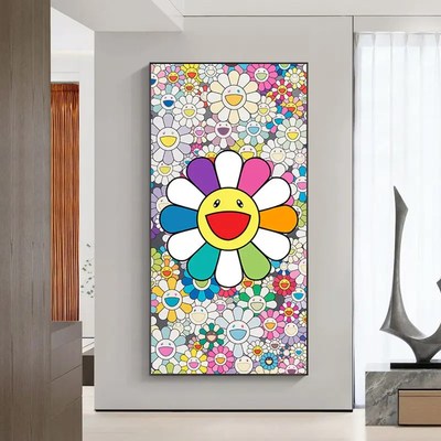 速发画花村上隆餐厅装饰画潮流玄关儿童房挂太客厅卧室竖版壁画