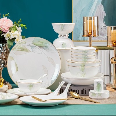 极速春之意网g红陶瓷餐具盘子搭配家用送礼景德镇清新骨瓷饭碗大