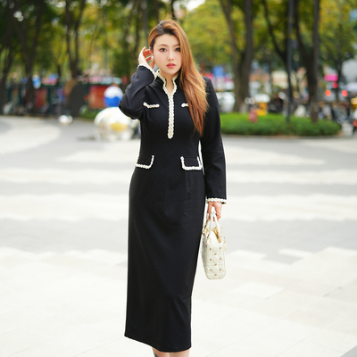 XYD71415优雅夫人熙芸新款编织拼接大气显瘦高级感小众大码连衣裙