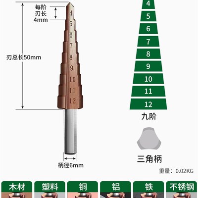 含钴宝塔钻头M35高硬度钨钢打孔不锈钢专用开孔器金属扩孔钻阶梯