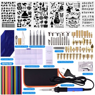 极速106pcs Wood Burnings Kit 60W Pyrography Pen Set Adjustab
