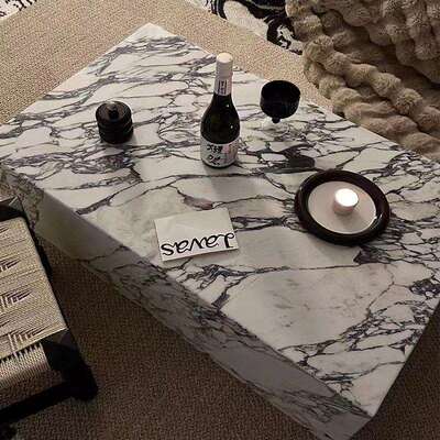 宝歌丽岩板茶几客厅家用现代轻奢法式大理石茶几长方形边角几组合