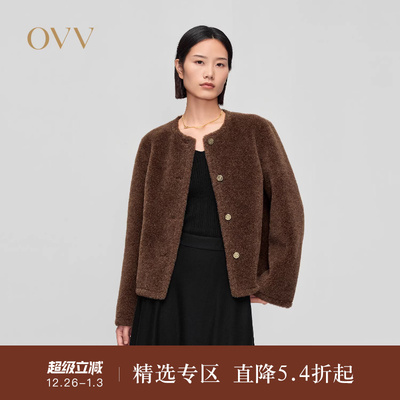 OVV秋冬热卖女装阿尔巴卡混纺羊毛经典圆领短款大衣外套