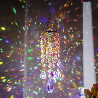 新款suncatcher阳光捕手水晶幻彩风铃挂件卧式房间窗户挂饰礼物