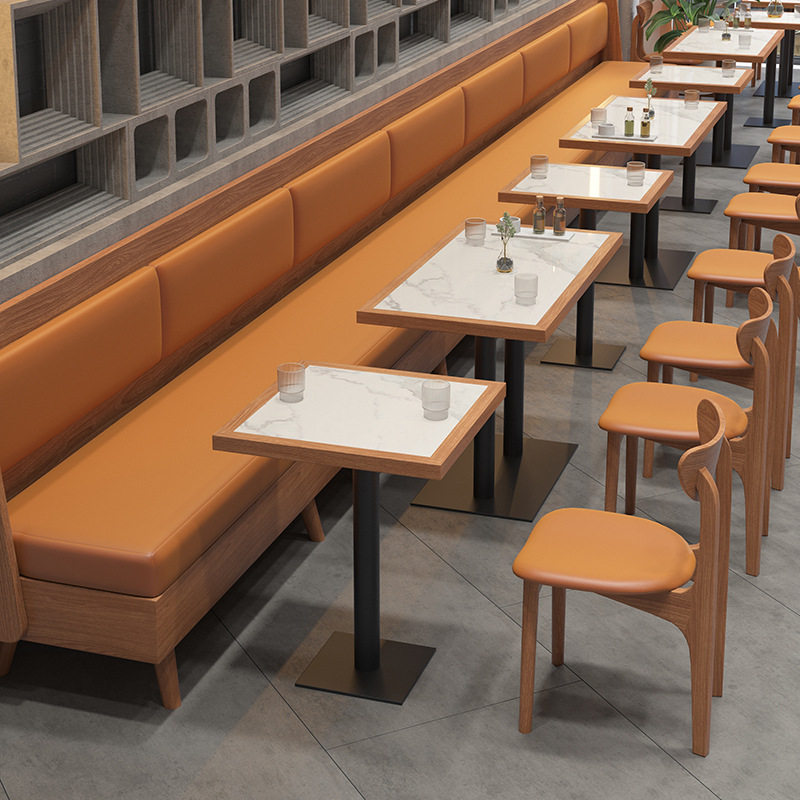 主题餐厅卡座沙发商用日料面馆餐吧实木餐桌靠墙火锅餐厅桌椅组合