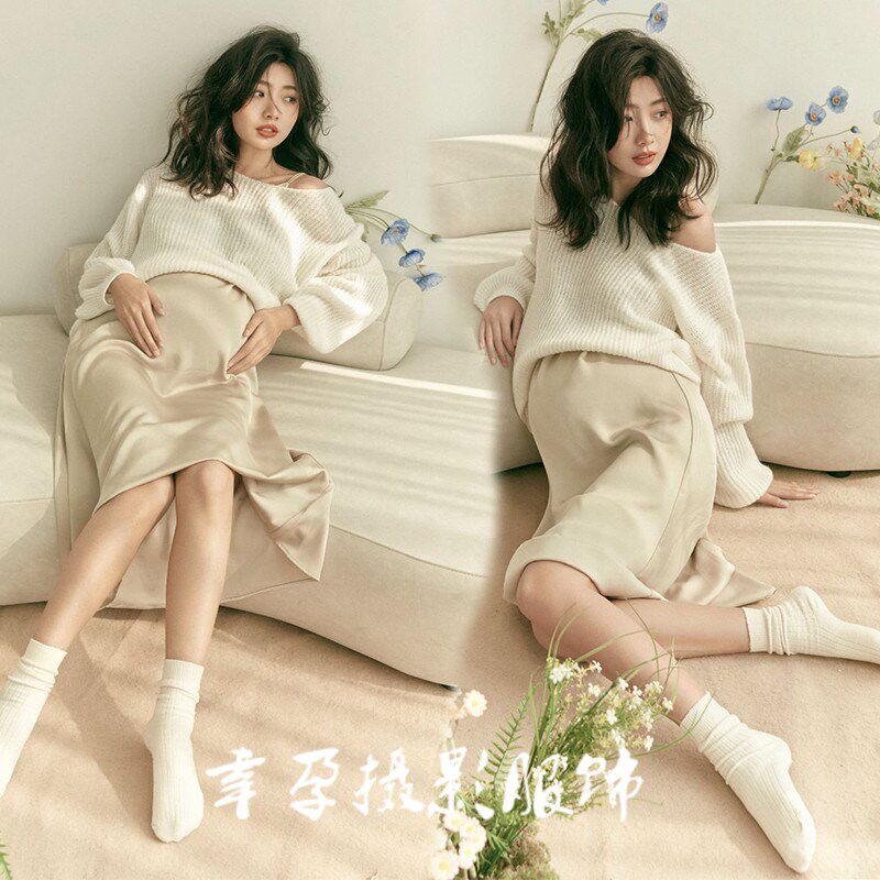 孕妇照服装新款孕妇装摄影v艺术照孕妈咪居家慵懒风写真拍照衣服