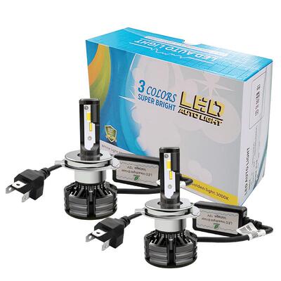 超亮汽车LED大灯三色温近光远光头灯远近一体H4H7H11五模式爆闪