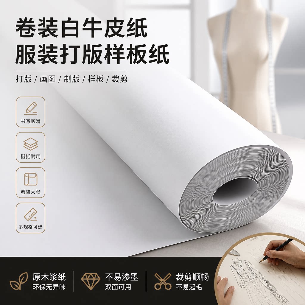 60克-150克卷筒绘画图大白纸白牛皮纸服装制版刻字机打样版纸包邮