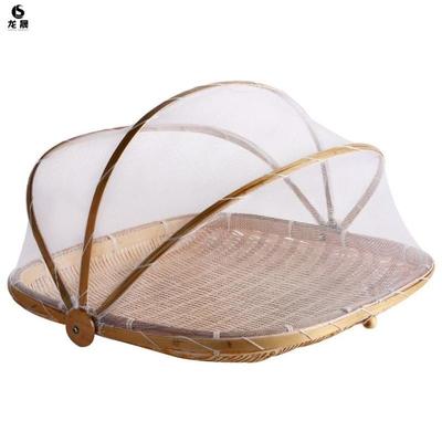 篮子小筐带网竹编筐框水果果盘水果盘筲箕圆形纱罩馍笼蝇虫网罩的