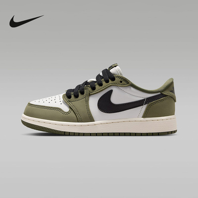 NIKE耐克大童鞋女鞋Air Jordan 1橄榄绿缓震复刻运动鞋HQ6999-200