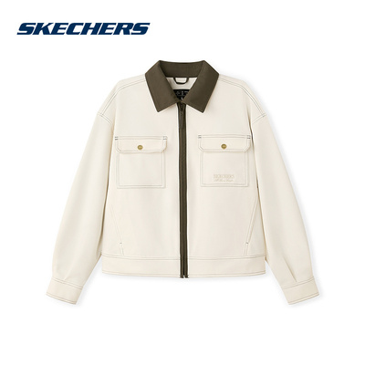 Skechers斯凯奇女26新款翻领百搭宽松针织休闲外套L126W004/01B4