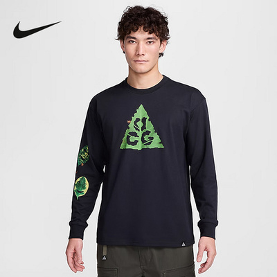 Nike耐克ACG男户外运动圆领套头衫黑色印花速干长袖T恤HJ0803-010