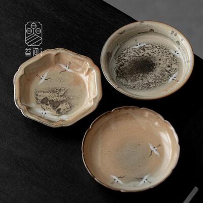 叁间柴烧窑变瑞鹤壶承壶垫干泡台茶承复古储水陶瓷茶台托盘茶配件
