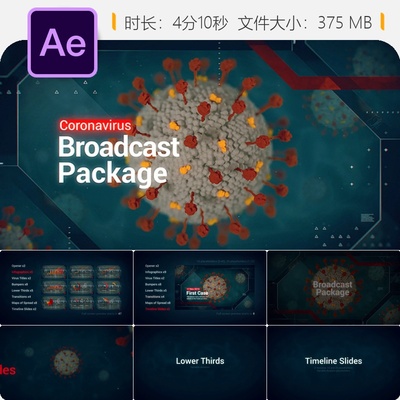 AE模板新冠病毒COVID19新闻广播包装疫情转场世界地图动画特效