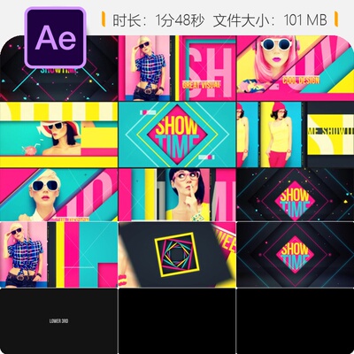 Showtime品牌广播合集装AE模板动态图形开场片头4K高清电视合集装