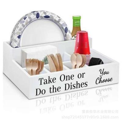 现货木质餐具盒派对露营银餐具调料收纳盒纸盘放置架桌面收纳盒