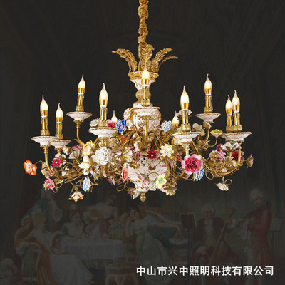 兴中奢华法式客厅全铜水晶吊
