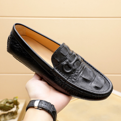 路痴2025春夏新款鳄鱼纹牛皮豆豆鞋男一脚蹬英伦风百搭休闲乐福鞋