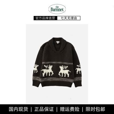 【现货】新款韩国小众sienne复古翻领宽松提花圣诞麋鹿针织毛衣女