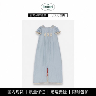 【现货】theBarnnet shell苎麻菱形刺绣蕾丝花边连衣裙复古宽松