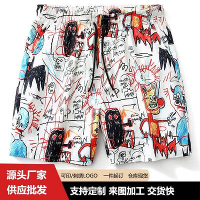 4 pieces set Men summer shorts graffiti printed beach sporty