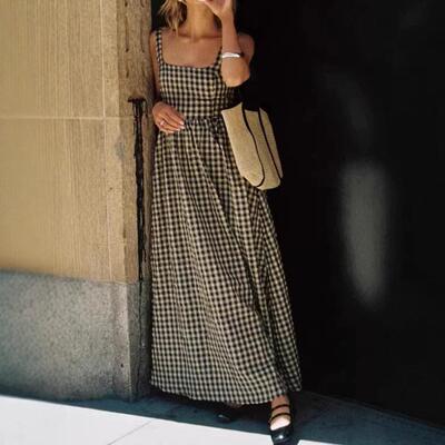 Cartmel Check Maxi Dress Black Cream Petite