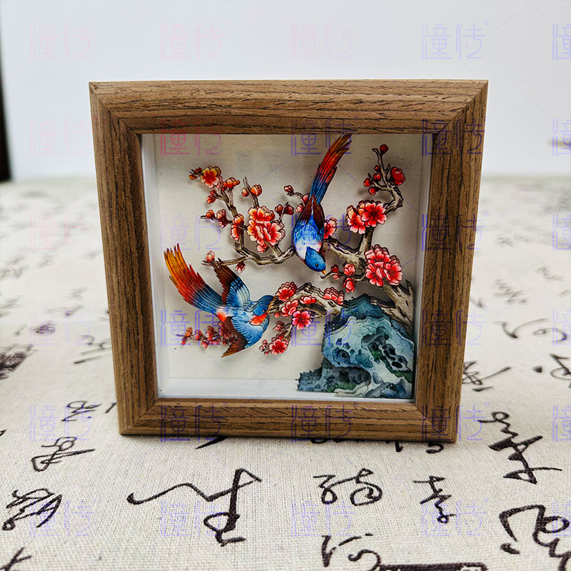 喜上眉梢非遗剪纸3d立体画相框装饰挂画摆台送朋友礼物桌面摆件