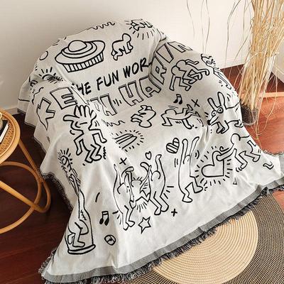 凯斯哈林黑白涂鸦大师Keithharing装饰挂毯沙发床盖毯毛毯针织毯