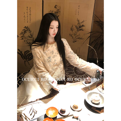 CUICUI崔崔【江南花坊】重工丝绒绣花新中式上衣+多层半身裙套装