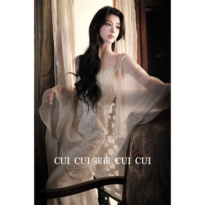 吊带连衣裙仙女风披肩套装