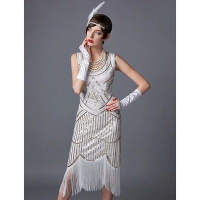 Flapper Dress 20s Sequin Beaded Fringed Great Gatsby Dress