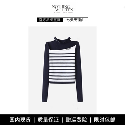 【现货】NOTHING WRITTEN修身可调脖带套头条纹针织衫女毛衣上衣