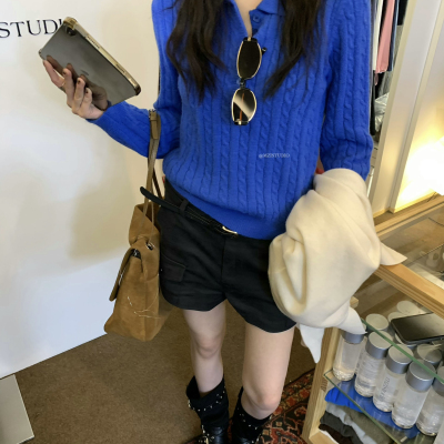 MZI STUDIO-织韩调秋款翻领套头软糯舒适百搭中性保暖毛衣A80276#