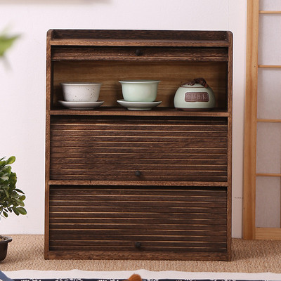 实木茶杯收纳架置物博古架茶壶架桌面防尘茶具卷帘门收纳茶柜茶架