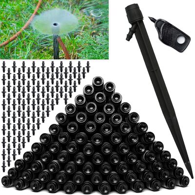 热卖100pcs可插式可调18cm地关闭滴头360度8孔全圆可调滴箭