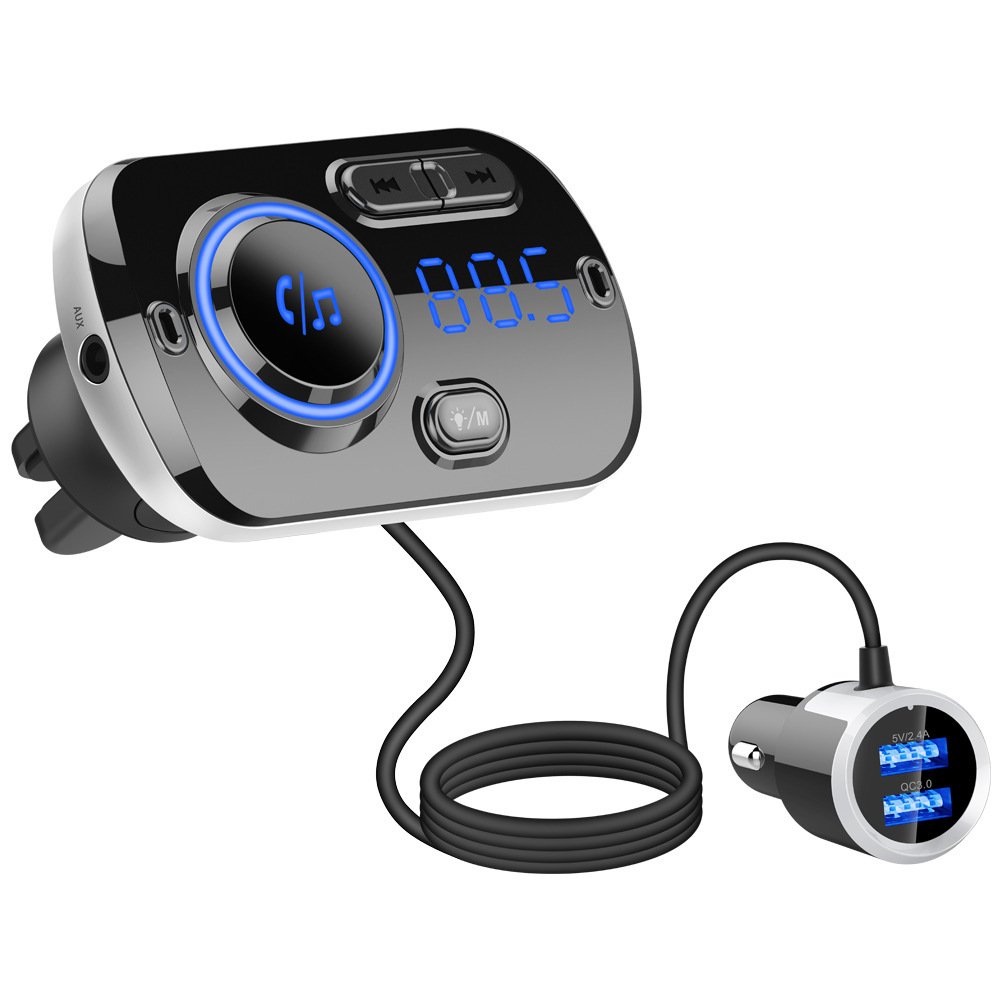 跨境爆款QC3.0快充车载蓝牙MP3免提播放器FM发射器氛围灯BC49BQ