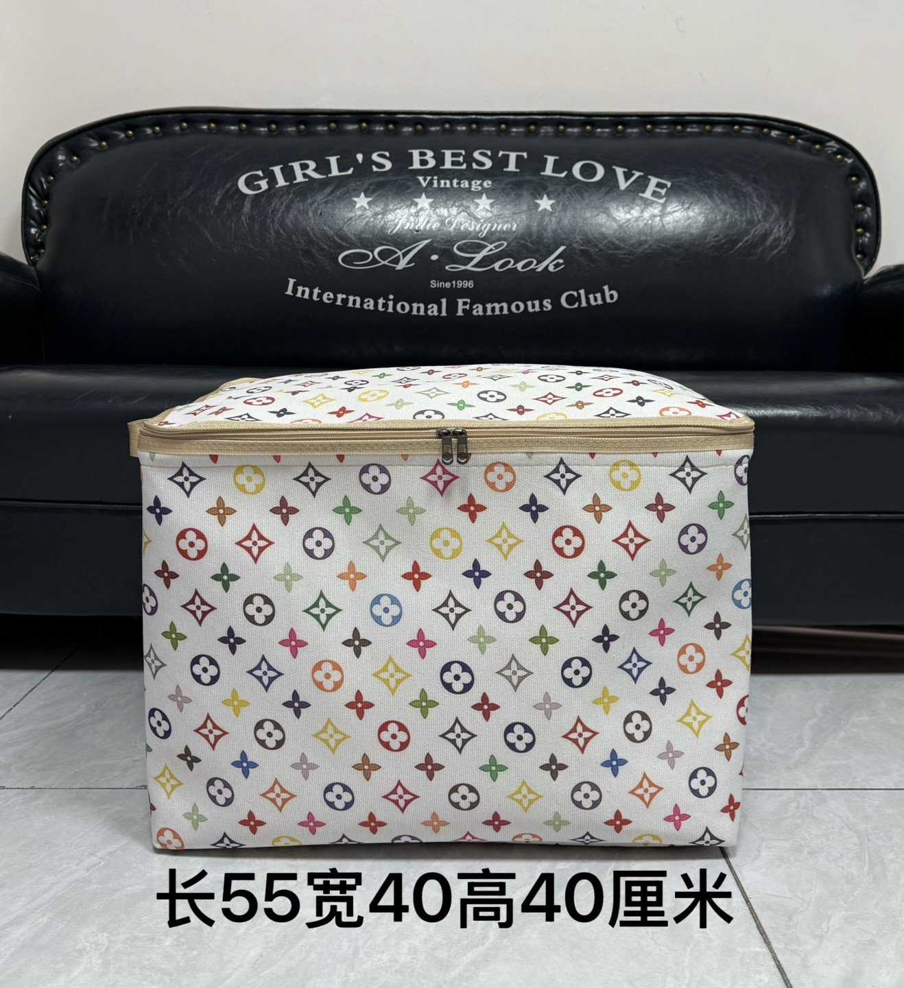 横版100升双拉链带钢圈大容量防潮防霉帆布面料衣物收纳袋整理箱