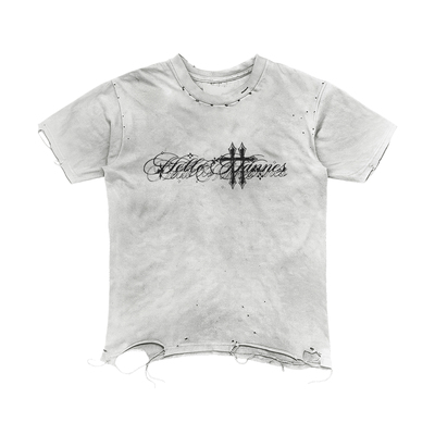 GRUNGE个性反叛朋克青年音乐节穿搭古着感水洗做旧破坏短袖T恤