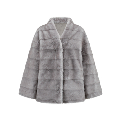 V-Neck Faux Mink Jacket 宝绒轻轻V领横排环保皮草中长外套