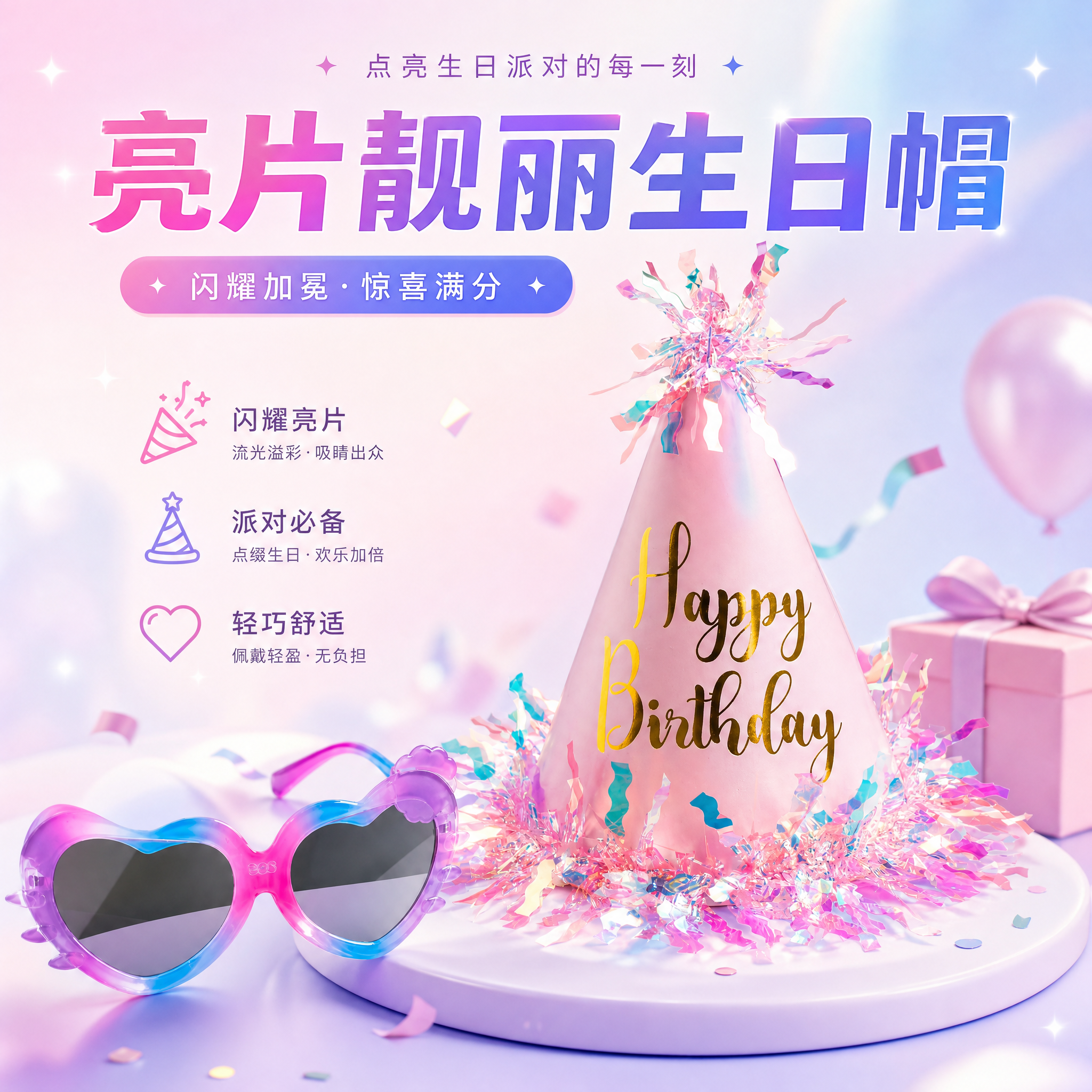 网红款粉色蓝色色流苏幸运生日帽子儿童成人派对聚会蛋糕装饰纸帽