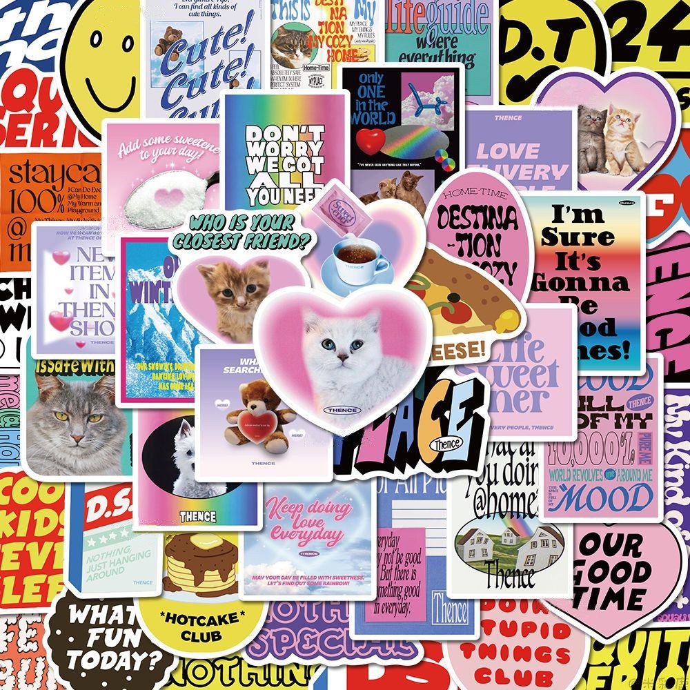 47张韩国THENCE贴纸ins风韩系少女风欧美小众高级感个性创意手机壳笔记本电脑ipad收纳箱手账贴纸防水贴纸