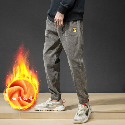 极速Cordcuroy Trousers Slim Hip Hop Men Casual Pants Setwear
