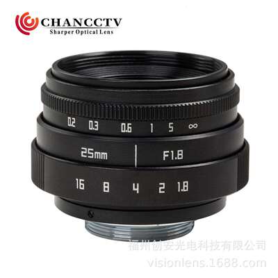 Fujian lens C口微单镜头25mmF1.8黑色相机镜头厂家销售 2518镜头