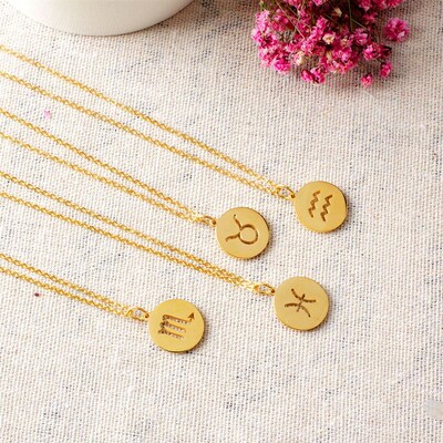 极速FINE4U 12 Zodiac Coin Pendant Necklace 316L StVainless S