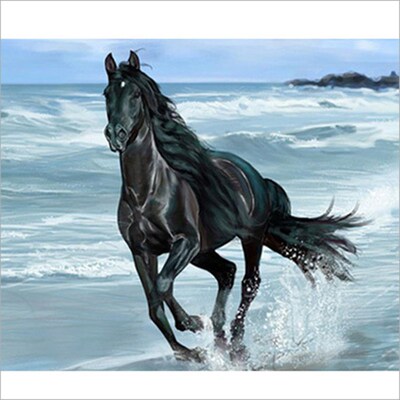 精准印花DMC纯棉k绣线十字绣 世界名画油画Horses Running雪中奔