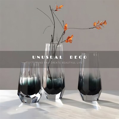 UNUSUAL 现代轻奢透明渐变玻璃花瓶摆件样N板间餐厅客厅茶几插花