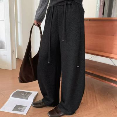 【小田tia专享】Y绒 加绒弯刀裤阔腿裤 刺绣字母宽松休闲弯刀裤女