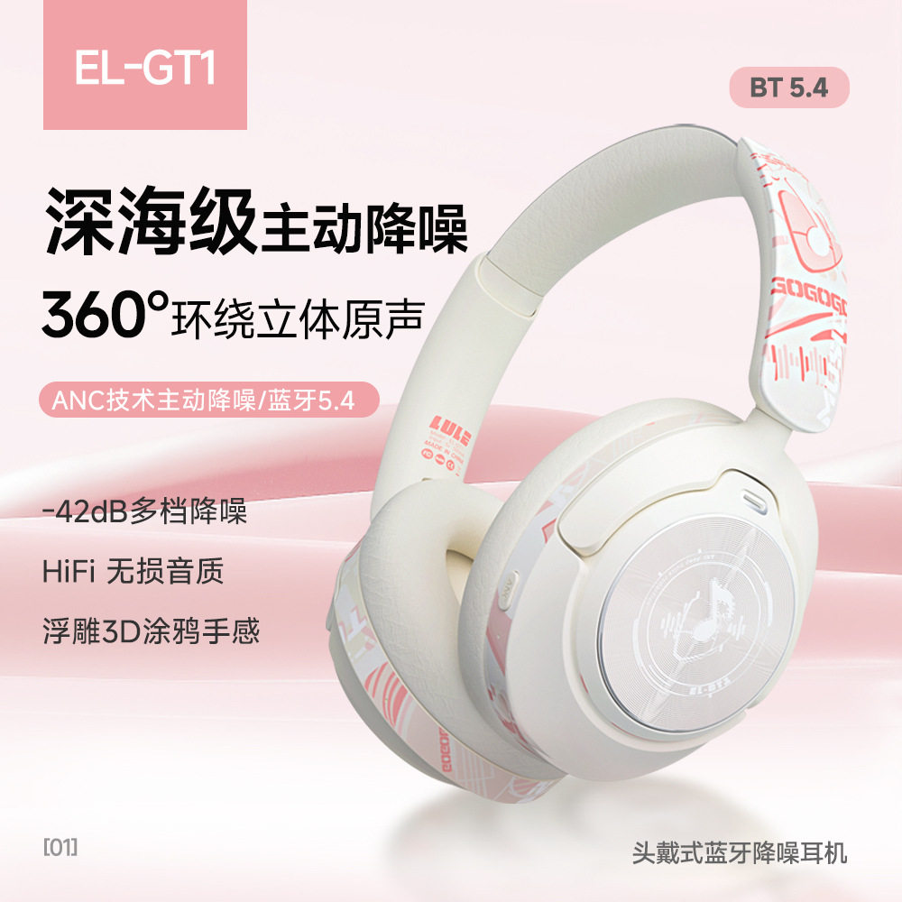 ANC主动降噪无线头戴式蓝牙耳机重低音运动游戏电竞耳麦跨境新款