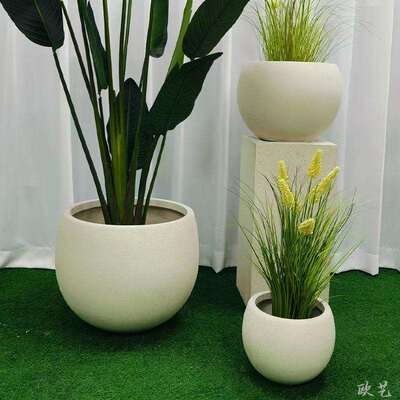 6028水泥花盆圆形水泥花盆纤维花盆外贸花盆北欧风居家花盆